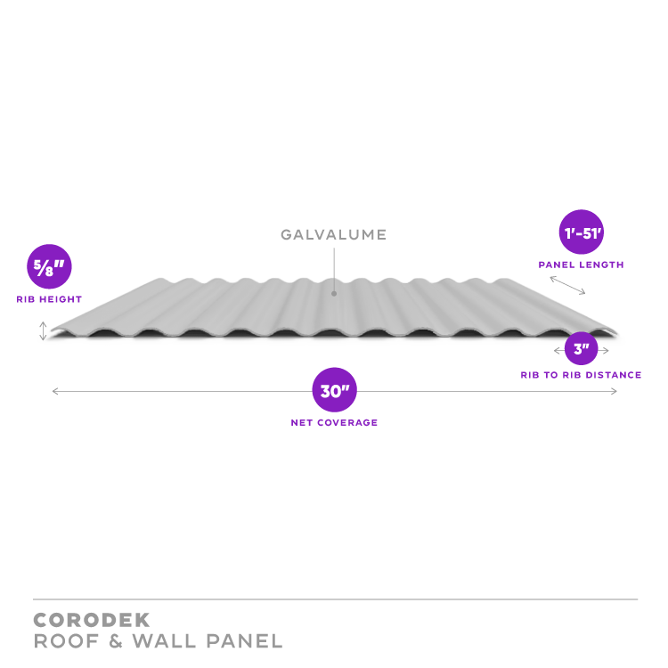 5/8" Corrugated Panel - Galvalume Bare - 26 Gauge – Steeldash